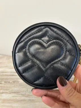Gucci | Bags | Gucci Gg Marmont Round Coin Purse Black Matelasse ...